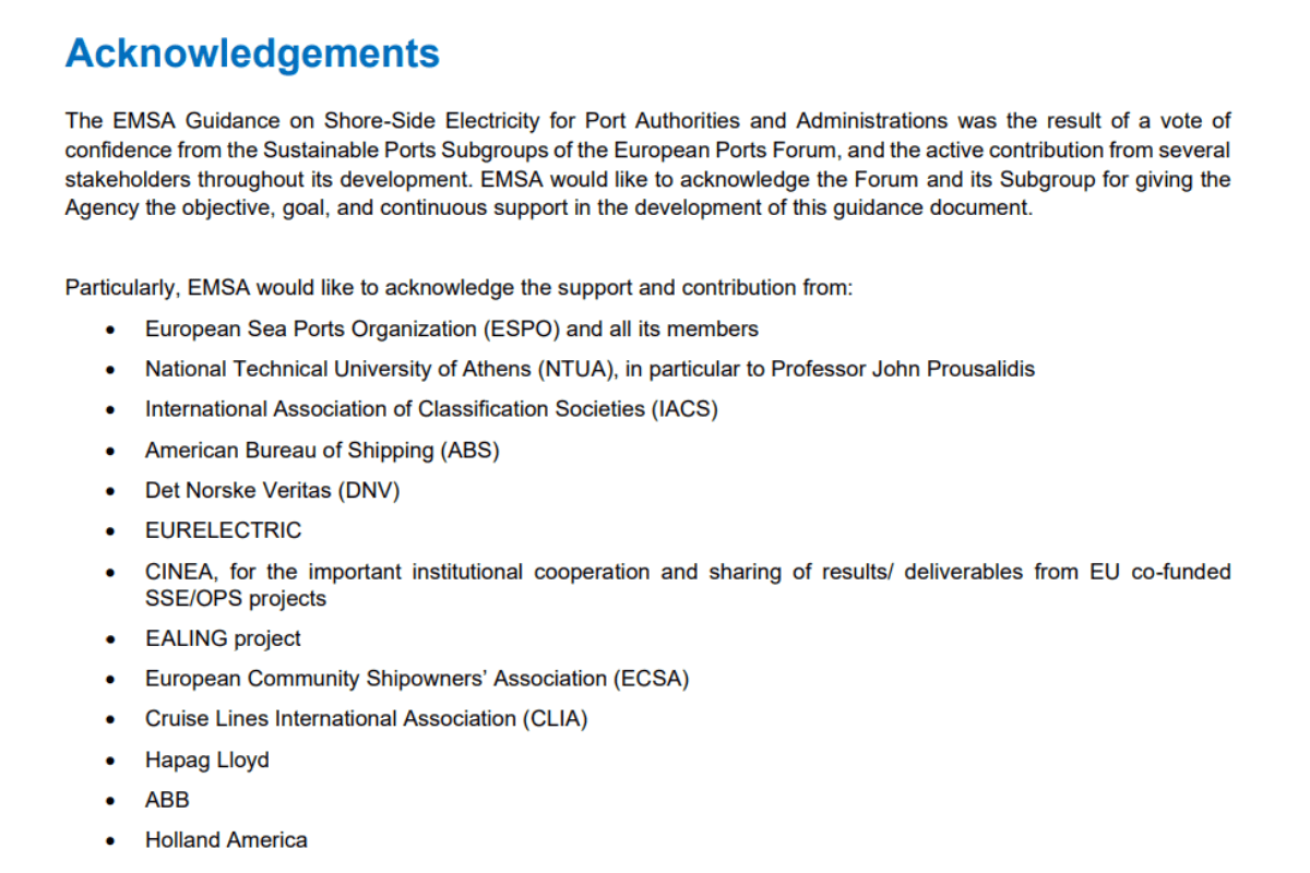 EMSA Guidance on Shore-Side Electricity (SSE) – Ealing Project